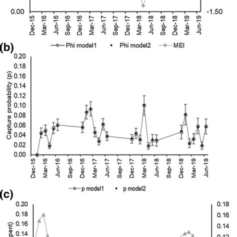 Estimated Monthly Survival Phi Capture P And Entry Pent