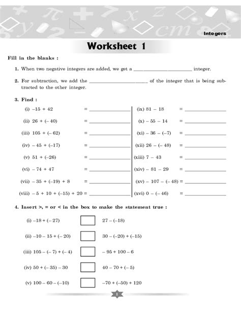 Fillable Online Grade 6 Integers Worksheets Free And Printable K5