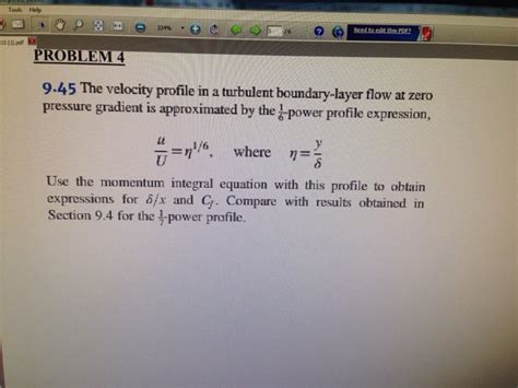 Solved Velocity Profile In A Turbulent Boundary Layer Flow Chegg
