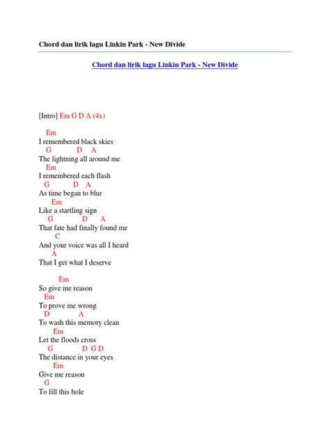 Chord Dan Lirik Lagu Linkin Park New Divide Pdf