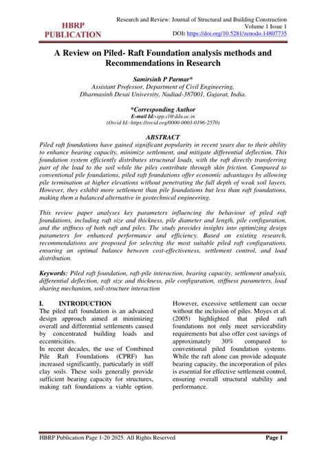 Pdf A Review On Piled Raft Foundation Analysis Methods And Recommendations In Research
