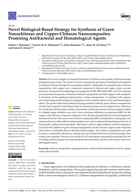 Pdf Novel Biological Based Strategy For Synthesis Of Green Nanochitosan And Copper Chitosan
