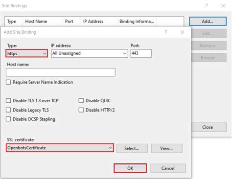 self signed certification creation and binding for sandbox environment