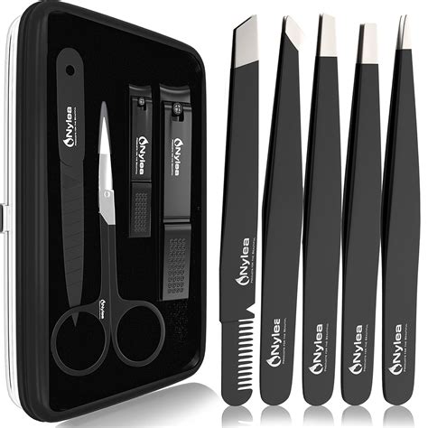 Nylea 9pcs Tweezers And Nail Clippers Set Stainless Steel Grooming Kit