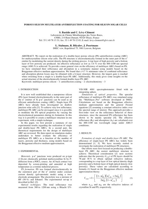 Pdf Porous Silicon Multilayer Antireflection Coating For Silicon Solar Cells