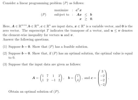 Solved Consider A Linear Programming Problem P ﻿as
