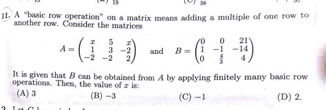 Linear Algebra Find Unknown Matrix Element Using Elementary Row