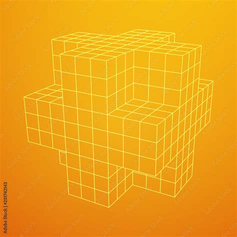 Wireframe Necker Cube Cube Of Connected Lines Molecular Lattice The Structural Grid Of