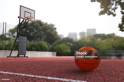 농구 도시 배경으로 야외 코트 바닥에 농구 연습과 승리를 위한 개념 이미지 3d 그림 0명에 대한 스톡 사진 및 기타 이미지 Istock