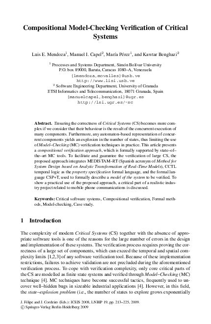 Pdf Compositional Model Checking Verification Of Critical Systems