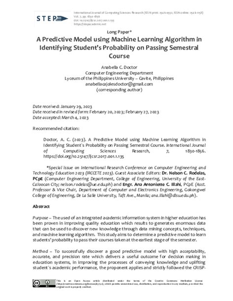 Pdf A Predictive Model Using Machine Learning Algorithm In