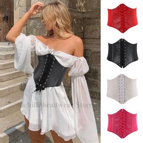 여성용가죽 펑크 슬리밍 바디 허리띠 신축성 허리 벨트 쉐이프웨어 뷔스티드레스 거들 넓은 코르셋 티몬