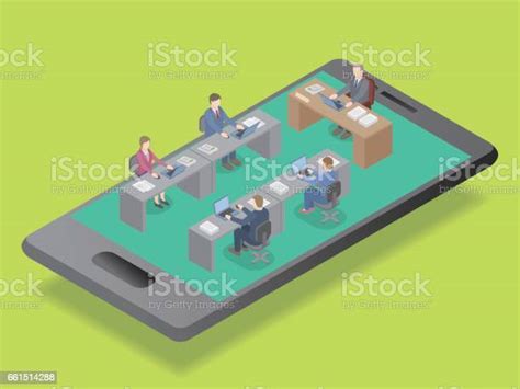스마트 폰 벡터 일러스트 레이 션에 사무실과 비즈니스 사람 3차원 형태에 대한 스톡 벡터 아트 및 기타 이미지 3차원 형태 가상현실 가정의 방 Istock