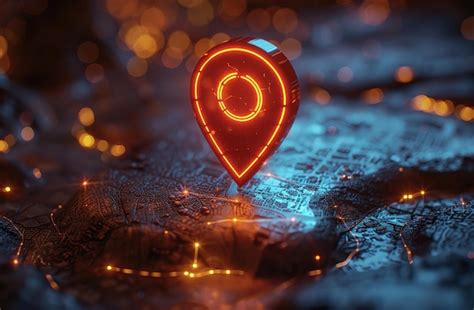 Premium Photo A Red Glowing Map Location With Glowing Lights