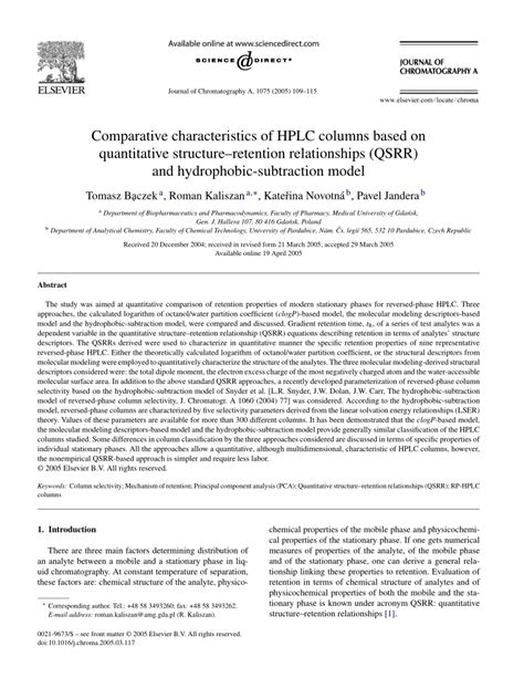 Pdf Comparative Characteristics Of Hplc Columns Based On Quantitative Structure Retention