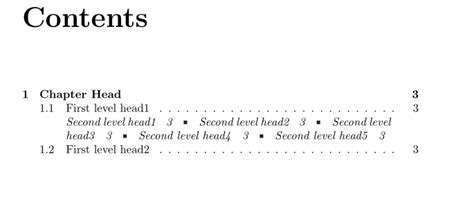 table of contents subsection head runin in toc tex latex stack