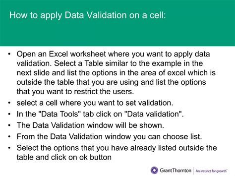 Excel Presentation Data Validation PPTX