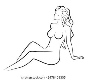 Naked Beautiful Nude Woman Lies Figure Stock Illustration