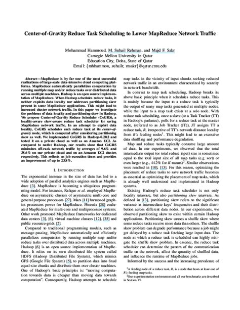 Pdf Center Of Gravity Reduce Task Scheduling To Lower Mapreduce