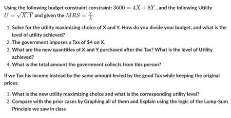 Solved Using The Following Budget Constraint Constraint