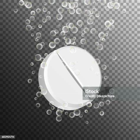 발포 성 타블렛 알 약입니다 스파클링 물 거품 산책로입니다 비타민 C 또는 살리실산 아스피린 알 약 떨어지고 아래에 물에 투명 한 배경 3d 현실 그림 0명에 대한 스톡