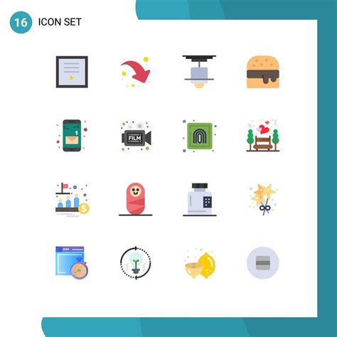 Set Of 16 Vector Flat Colors On Grid For Mobile App Decor Food Light