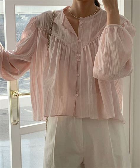 2color 여성스러운 단추 블라우스 얇은 셔츠 에이블리