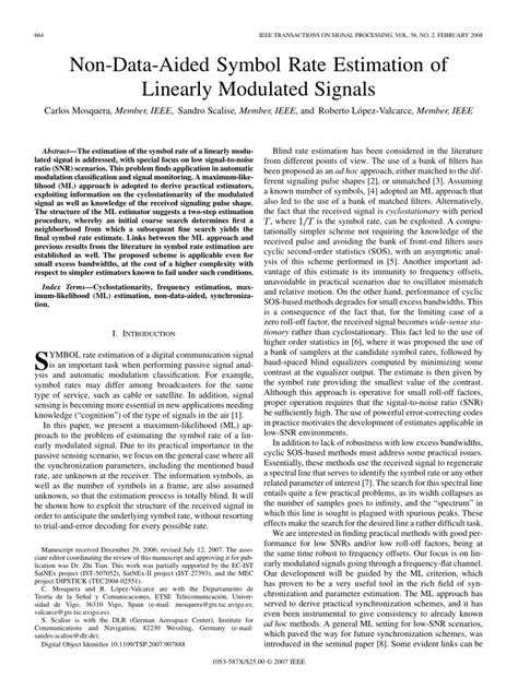 Pdf Non Data Aided Symbol Rateestimation Of Linearly Modulated Signals