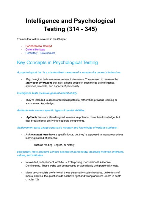 psyc 1002 chapter 9 notes intelligence and psychological testing 314