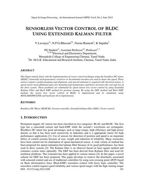 sensorless vector control of bldc using extended kalman filter pdf