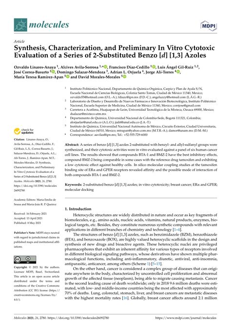 Pdf Synthesis Characterization And Preliminary In Vitro Cytotoxic Evaluation Of A Series Of