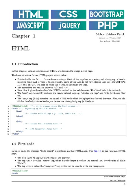 Html Css Bootstrap Javascript Jquery Php 1 Chapter 1 Html 1 Introduction In This Chapter