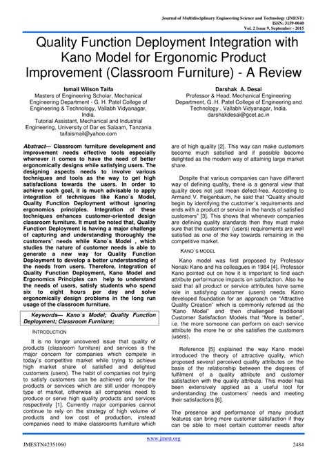pdf quality function deployment integration with kano model for