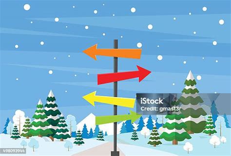 동절기의 임산 가로 팻말 방향 화살표 크리스마스 배경기술 변화시켰음 입구 0명에 대한 스톡 벡터 아트 및 기타 이미지 0명 2015년 겨울 Istock