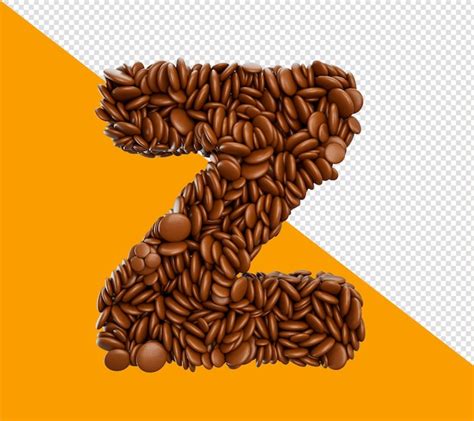 초콜릿 코팅 콩 초콜릿 사탕 알파벳 단어 Z 3d 그림으로 만든 편지 Z 프리미엄 Psd 파일