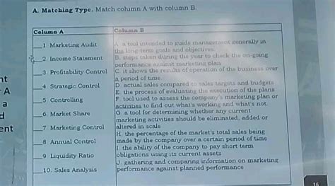 A Matching Type Match Column A With Column B StudyX