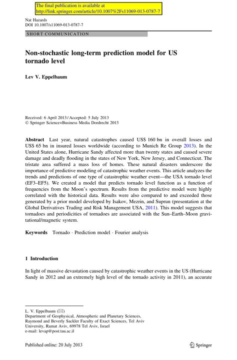 Pdf Non Stochastic Long Term Prediction Model For Us Tornado Level