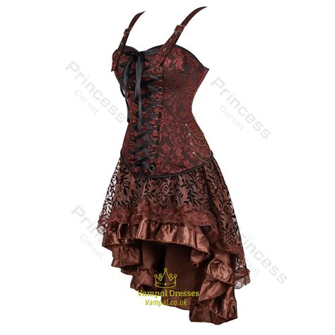Brown Steampunk Corset Dress Plus Size Burlesque Costume Corset With