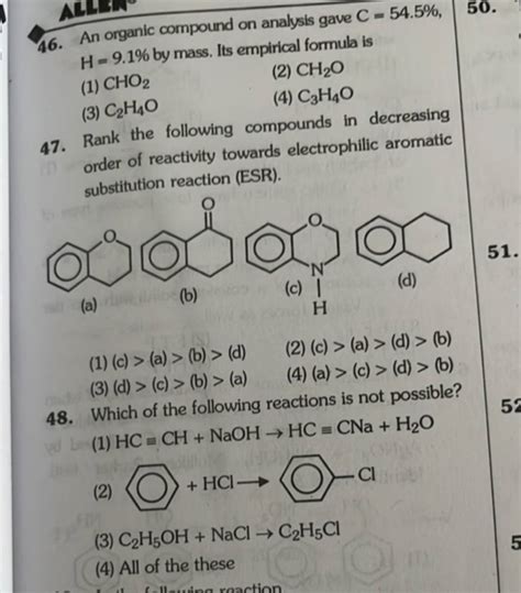 Rank The Following Compounds In Decreasing Order Of Reactivity Towards El