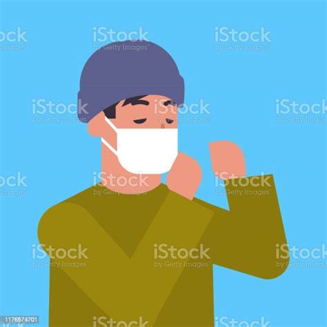 남자 착용 얼굴 마스크 환경 산업 스모그 먼지 독성 공기 오염 및 바이러스 보호 개념 남성 만화 캐릭터 초상화 평면 가공의 인물에 대한 스톡 벡터 아트 및 기타 이미지