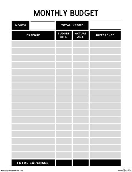 Free Printable Monthly Budget Template