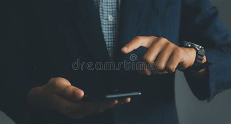 Businessman Holding A Smartphone Technology Iot Internet Of Things Concept Stock Image Image