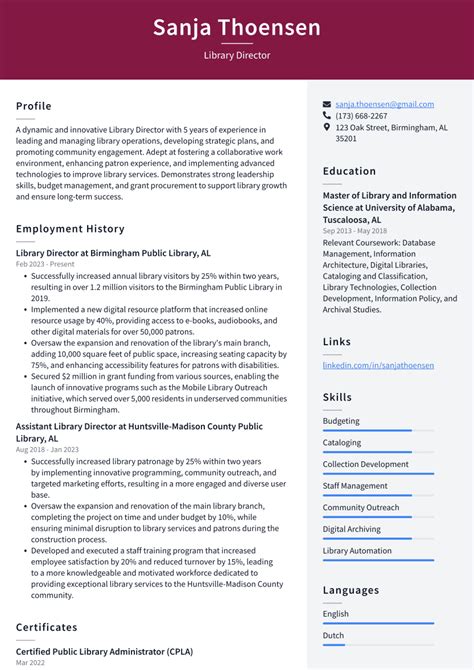 Top 18 Library Director Resume Objective Examples