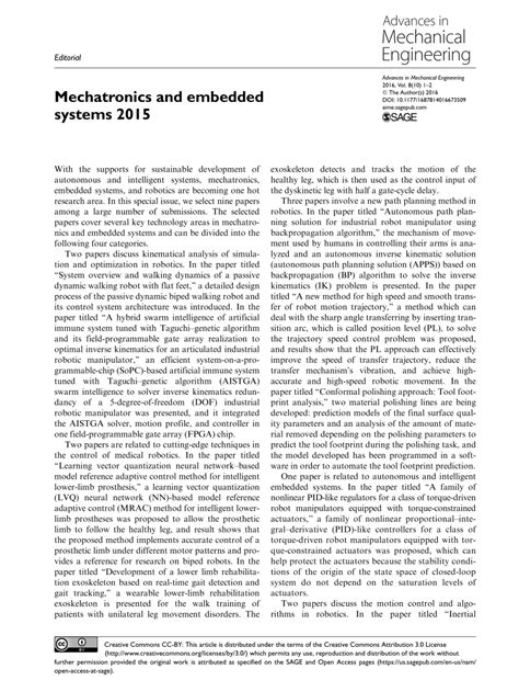 Pdf Mechatronics And Embedded Systems 2015