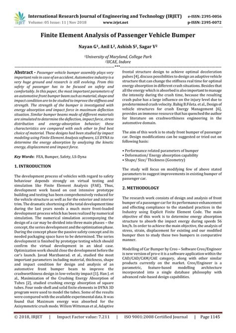 Irjet Finite Element Analysis Of Passenger Vehicle Bumper Pdf