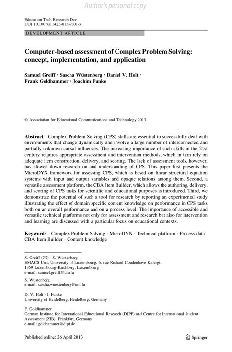 pdf computer based assessment of complex problem solving concept