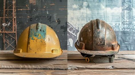Sidebyside Comparison Of Vintage Hard Hats Premium Ai Generated Image