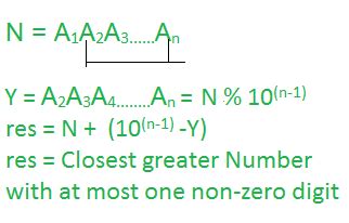 Find The Greater Number Closest To N Having At Most One Non Zero Digit