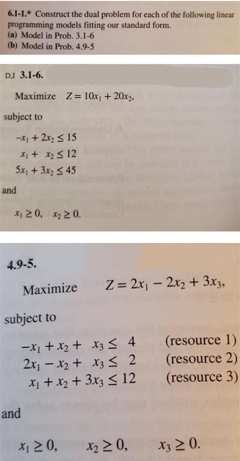 solved 6 1 1 construct the dual problem for each of the