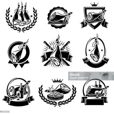 Jamon 레이블 및 아이콘 세트입니다 컬렉션 잼 아이콘입니다 벡터 Salty Snack에 대한 스톡 벡터 아트 및 기타 이미지 Salty Snack 개체 그룹 검은